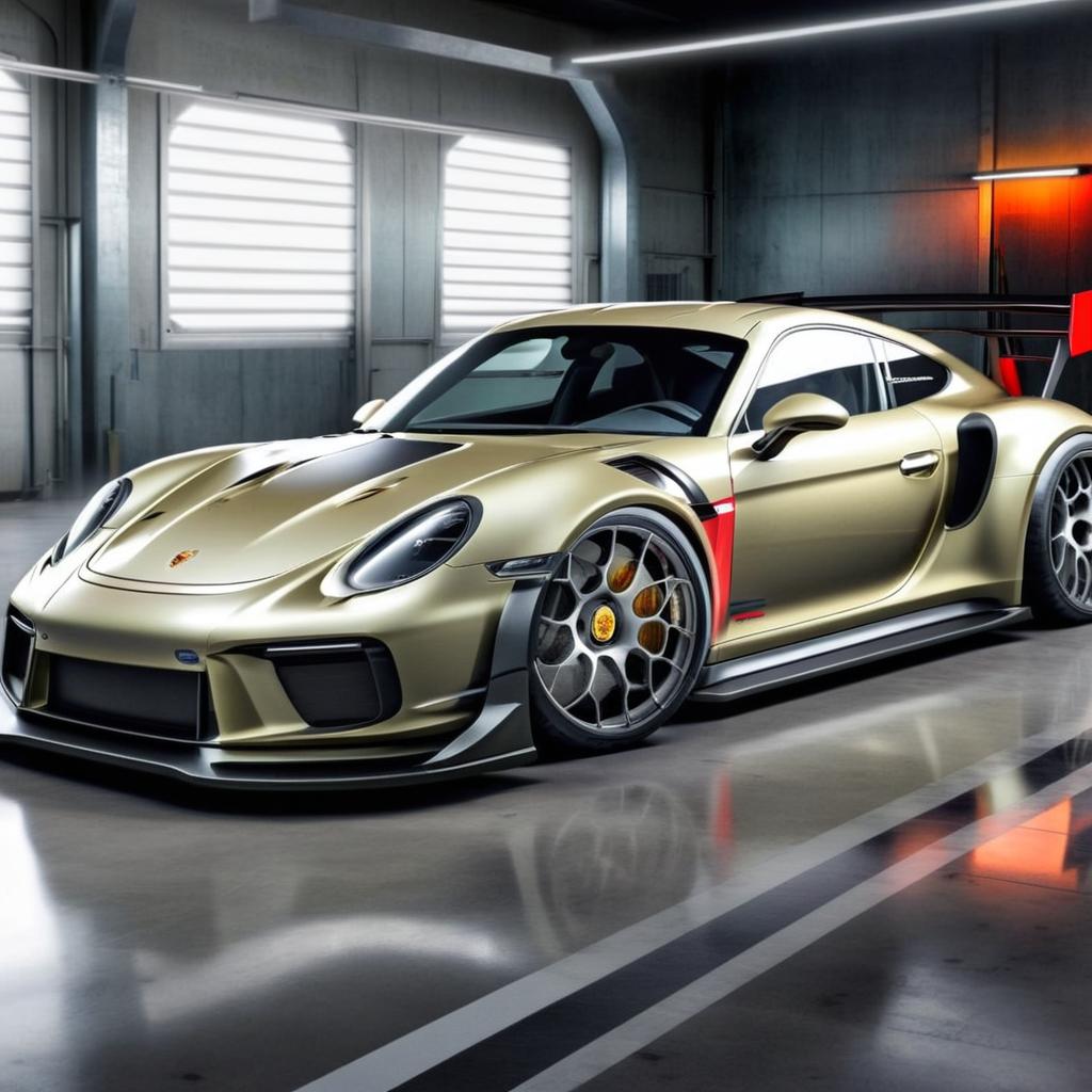 Stunning Porsche with Wide Body Kit in Futuristic Garage