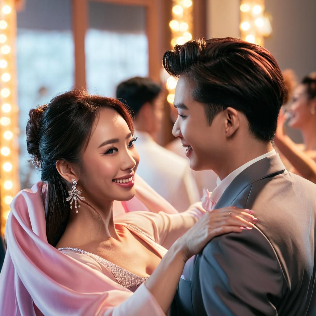 Romantic Dance in a Beautifully Lit Ballroom