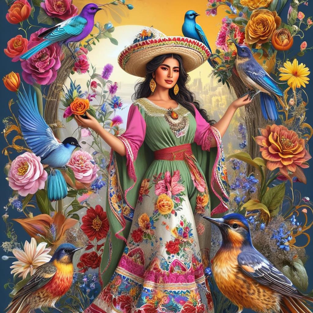 Vibrant Full-Body Portrait of a Beautiful Mexican Woman in Traditional ...