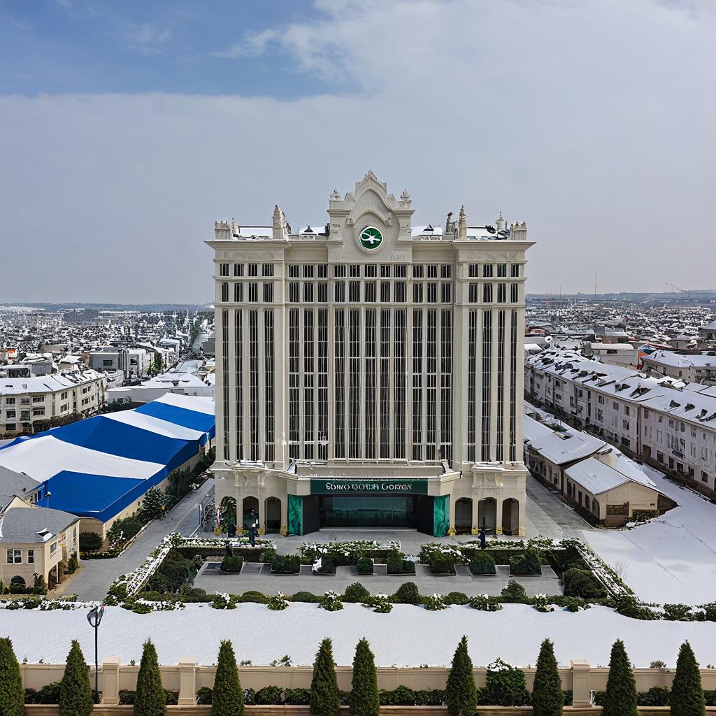Stunning Winter Wonderland: A Grand Modern Building in Snow