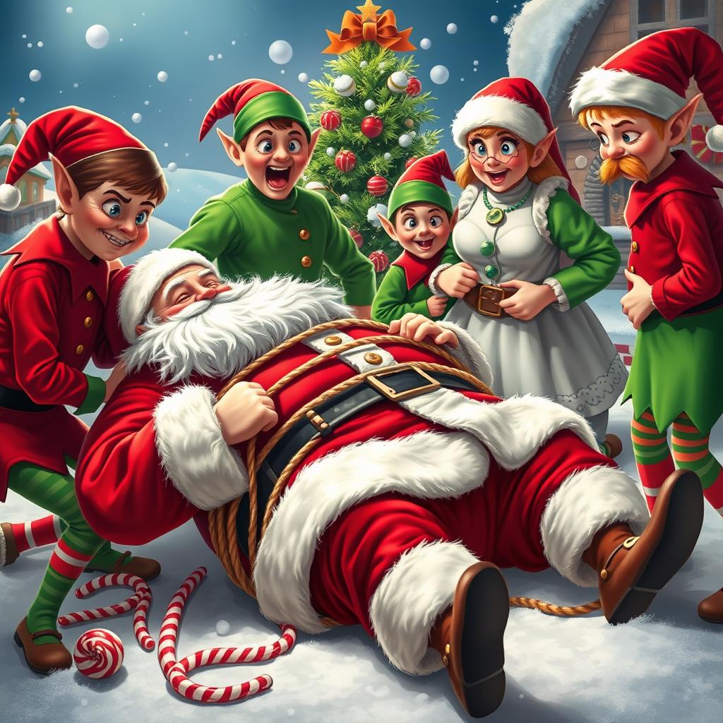 Santa Claus vs. Mischievous Elves: A Playful Holiday Scene