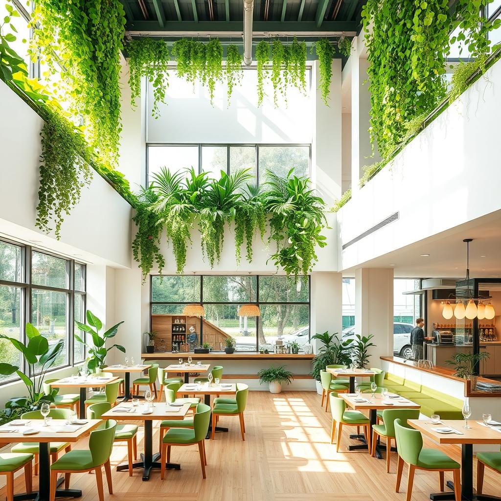 Breathtaking Minimalist Restaurant with Lush Greenery