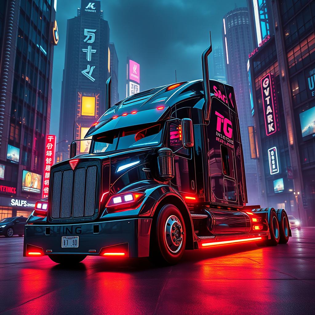 Cyberpunk Dreams: Futuristic Longnose Semi Truck
