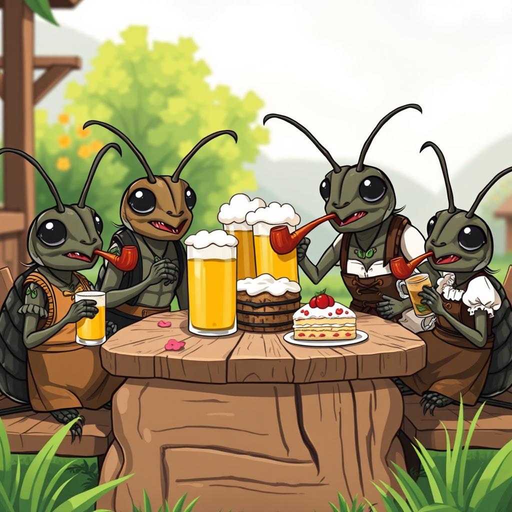 Whimsical Cartoon Scene: Family of German Cockroaches