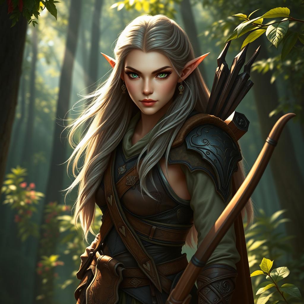 Majestic High Elf Ranger in a Lush Forest