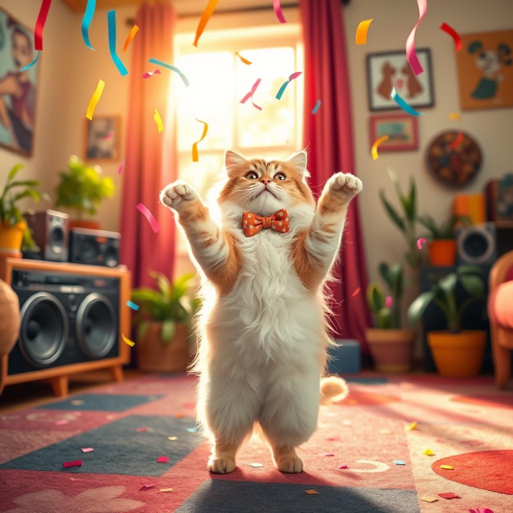 Whimsical Dancing Cat | Joyful Home Vibes