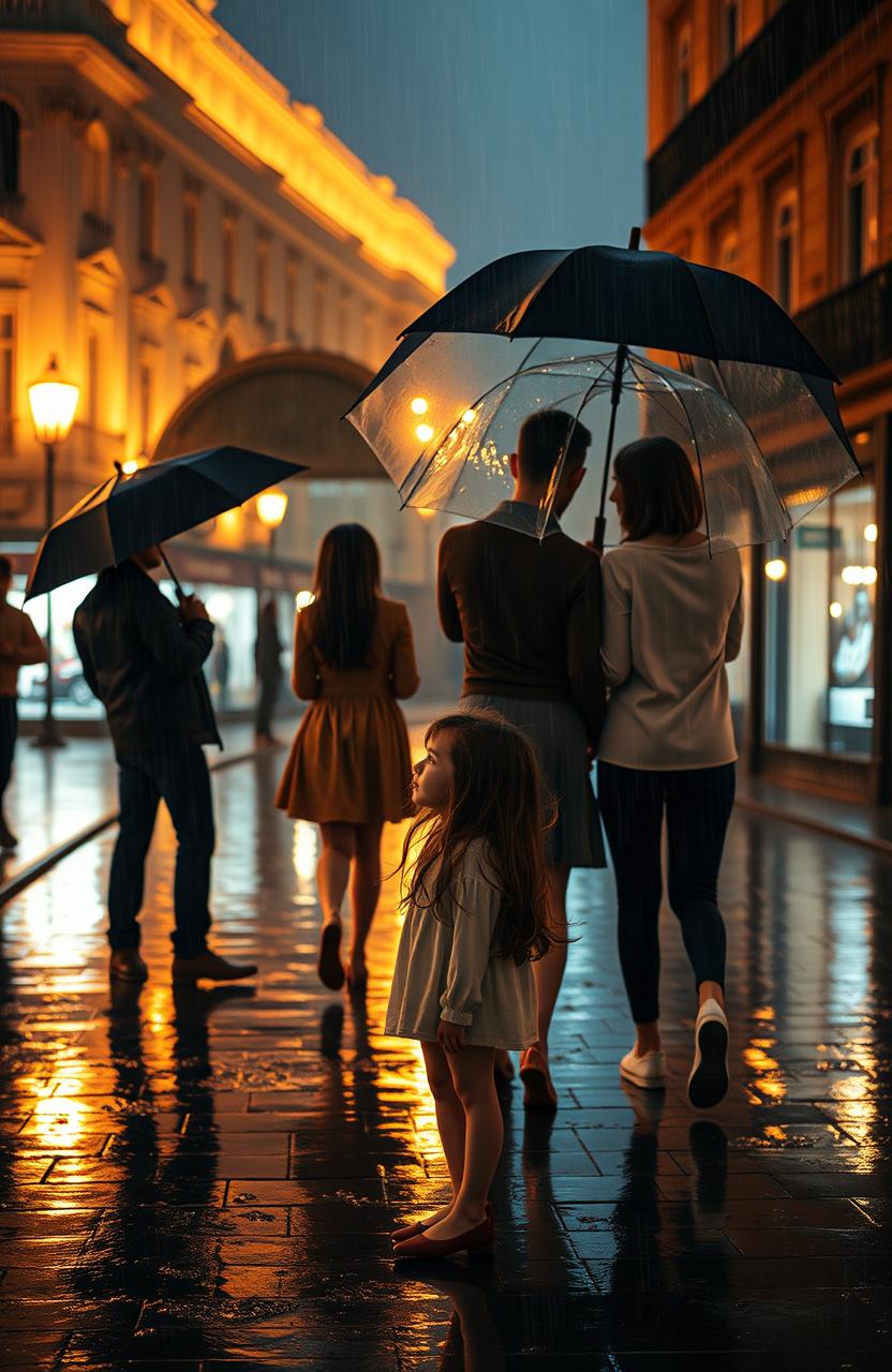 Enchanting Night Walk: Couples Under Umbrellas