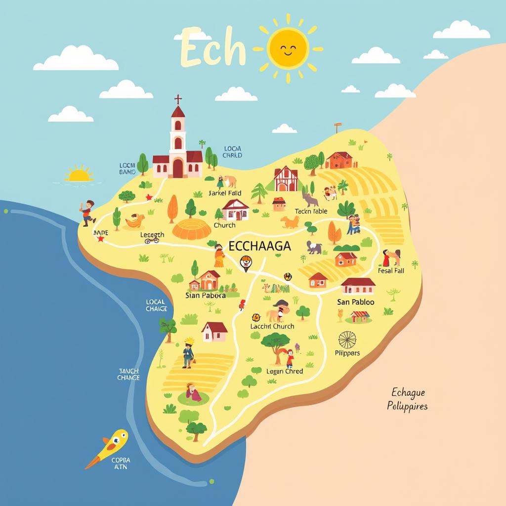 Whimsical Cartoon Map of Echague, Isabela