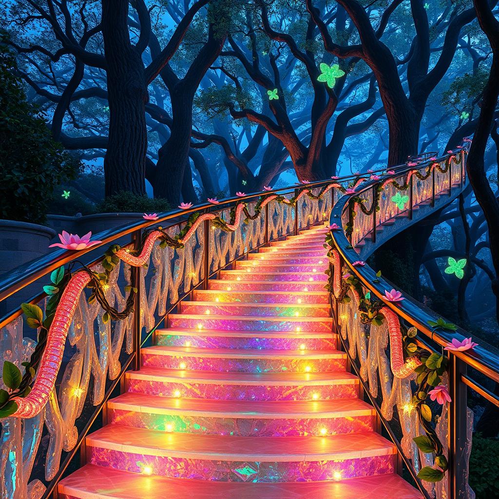 Magical Crystal Staircase in a Luminescent Forest