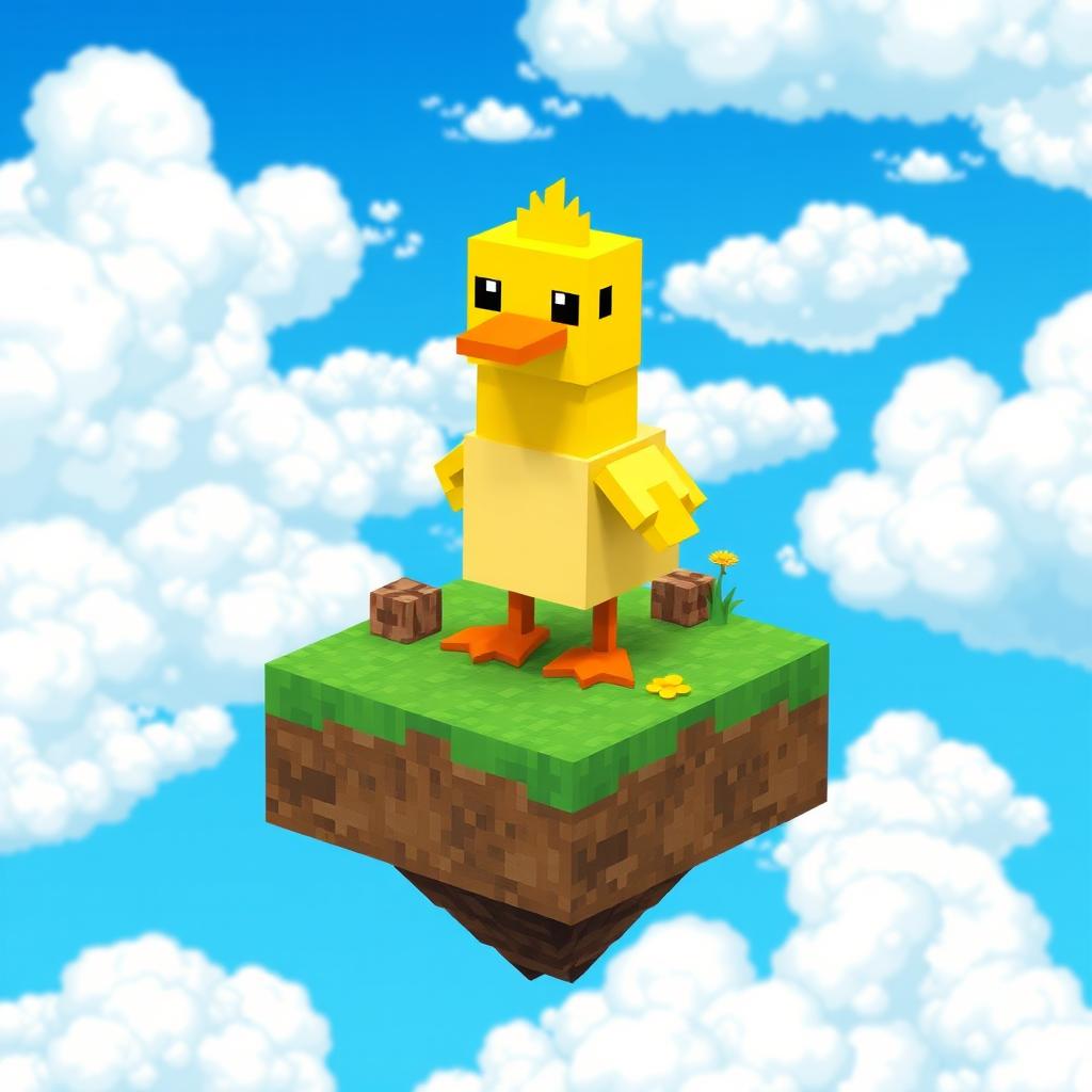 Quirky Minecraft Duck on Skyblock Island