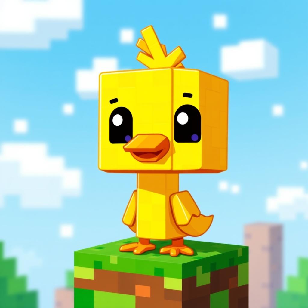 Adorable Minecraft-Style Duck Character