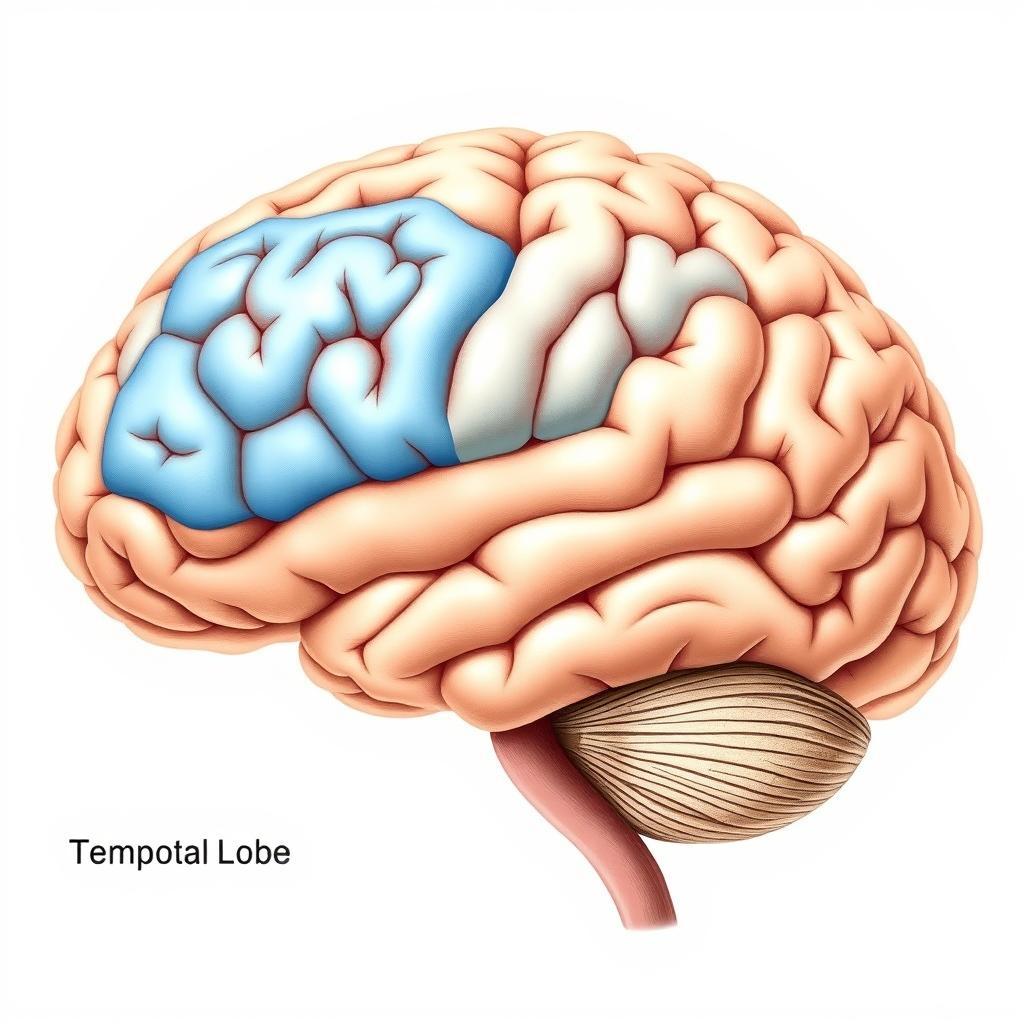 In-Depth Human Brain Illustration: Temporal & Parietal Lobes