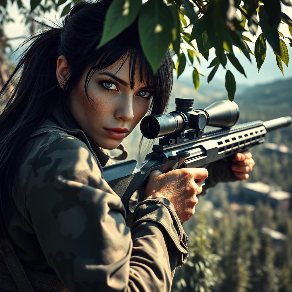 Fierce Female Sniper: Precision in Camouflage