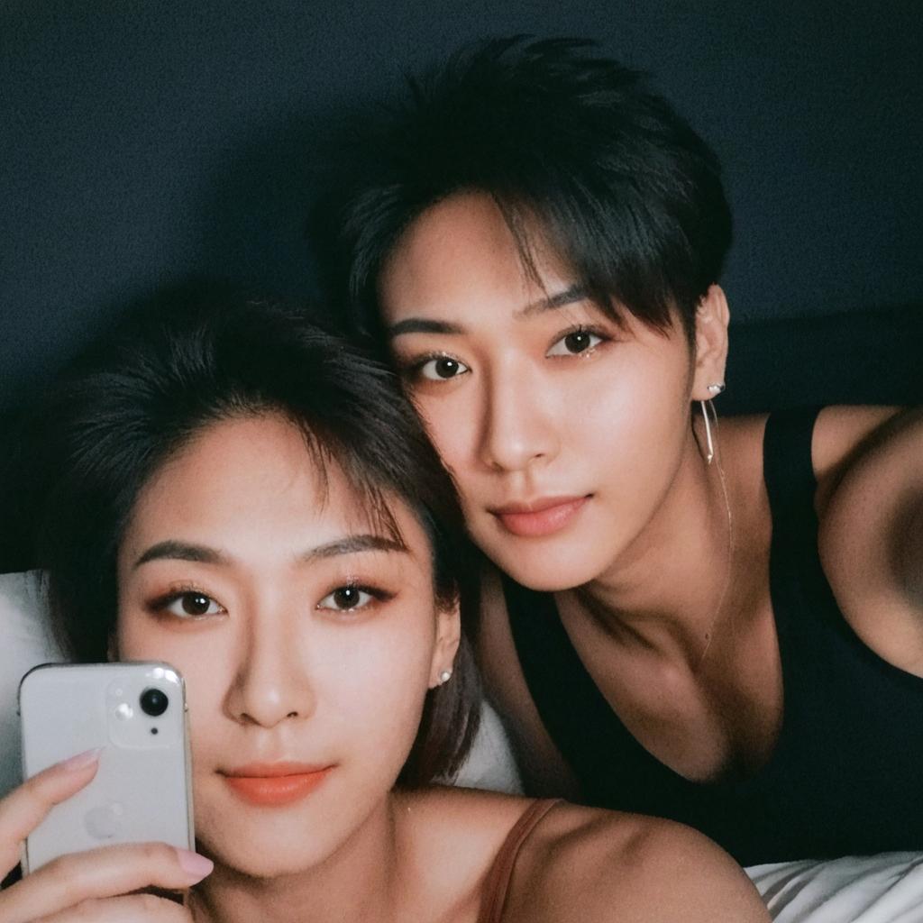 Intimate Selfie Moments: A Cozy Bedtime Capture