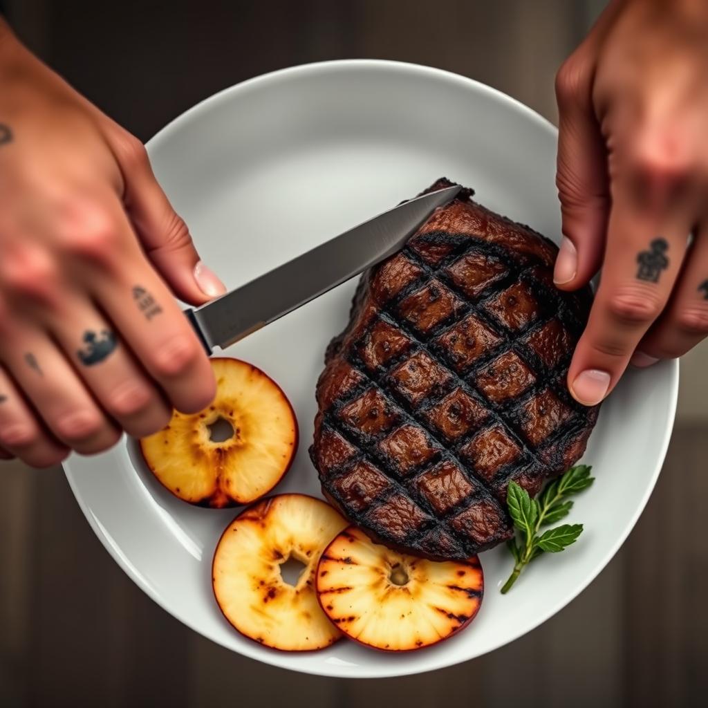 Savor the Moment: Delicious Steak and Grilled Apple Presentation