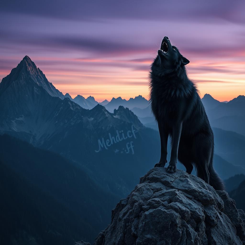 Majestic Black Wolf Howling at the Moon