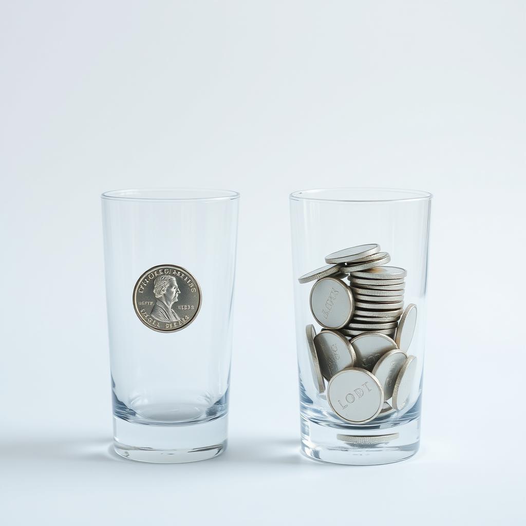 Contrast in Minimalism: Glasses and Silver Coins