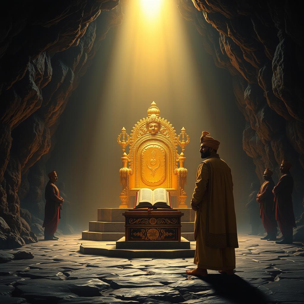 Majestic Golden Throne in a Mysterious Cave