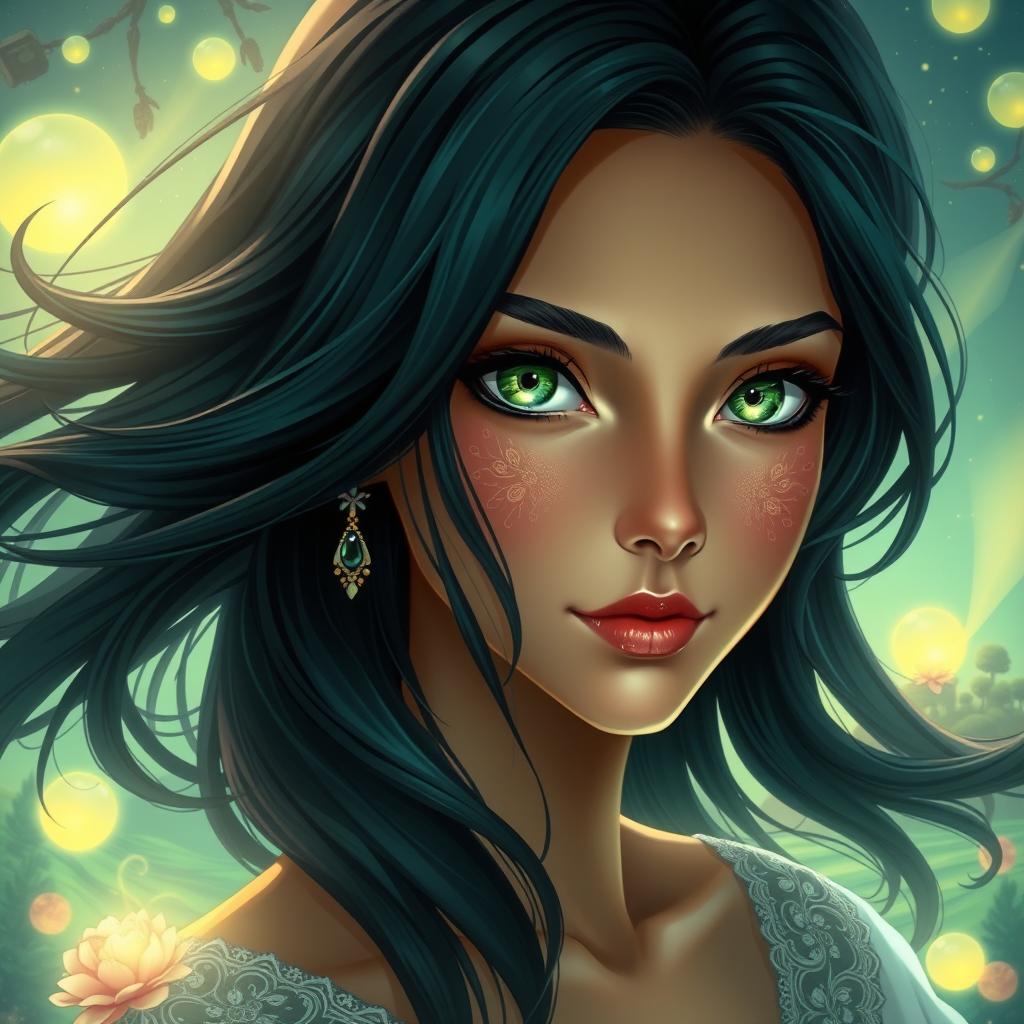 Enchanting Beauty: A Young Woman with Flowing Azule Hair