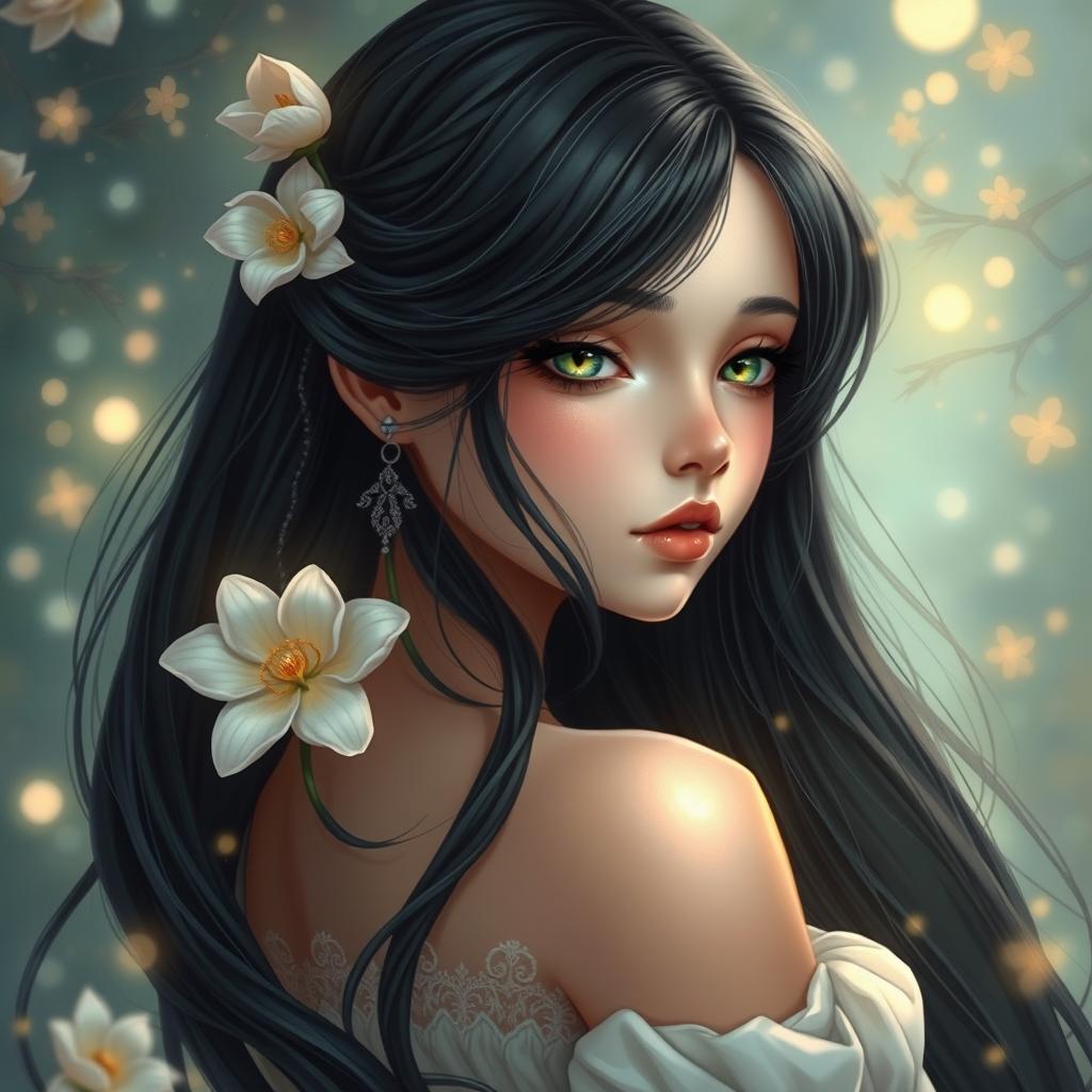 Elegance Personified: Stunning Young Woman with Flowing Azule Hair