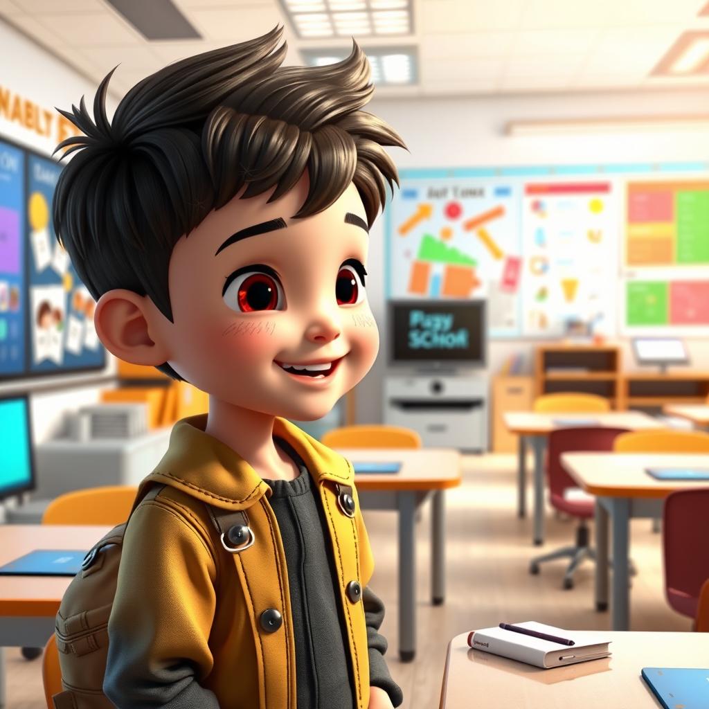 Meet the Future: Animated Young Boy in a High-Tech Classroom