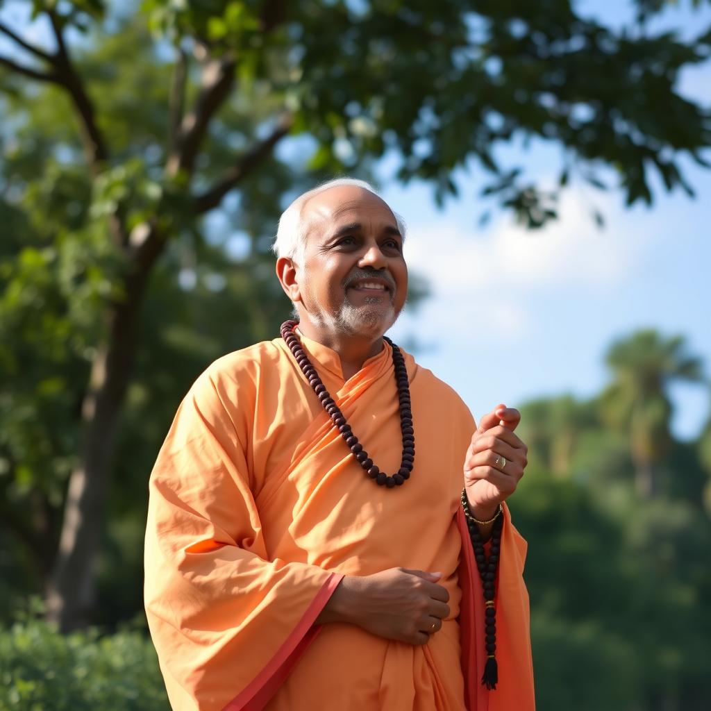 Serene ISKCON Devotee in Traditional Attire