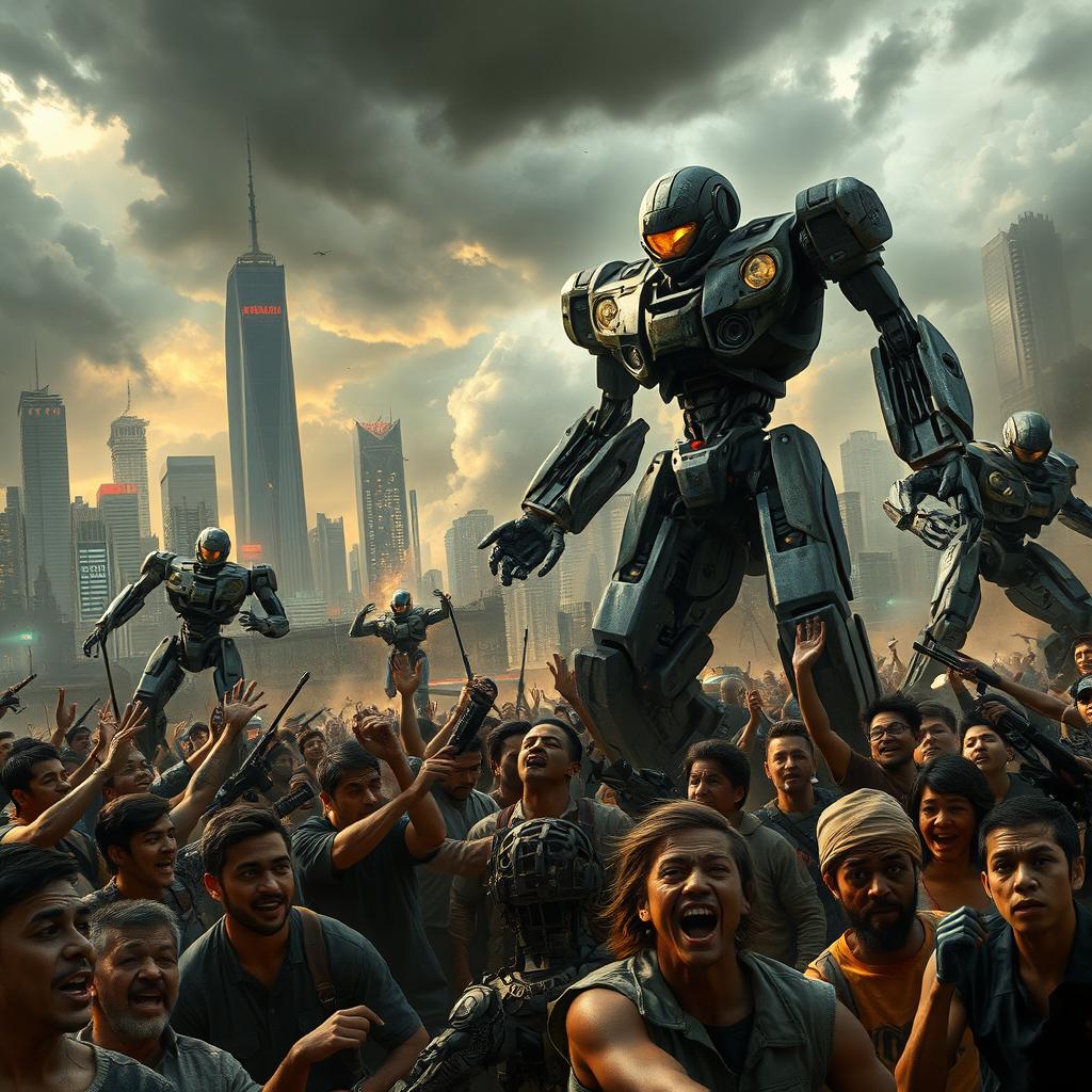 Epic Showdown: Humans vs. Robots in a Dystopian Landscape