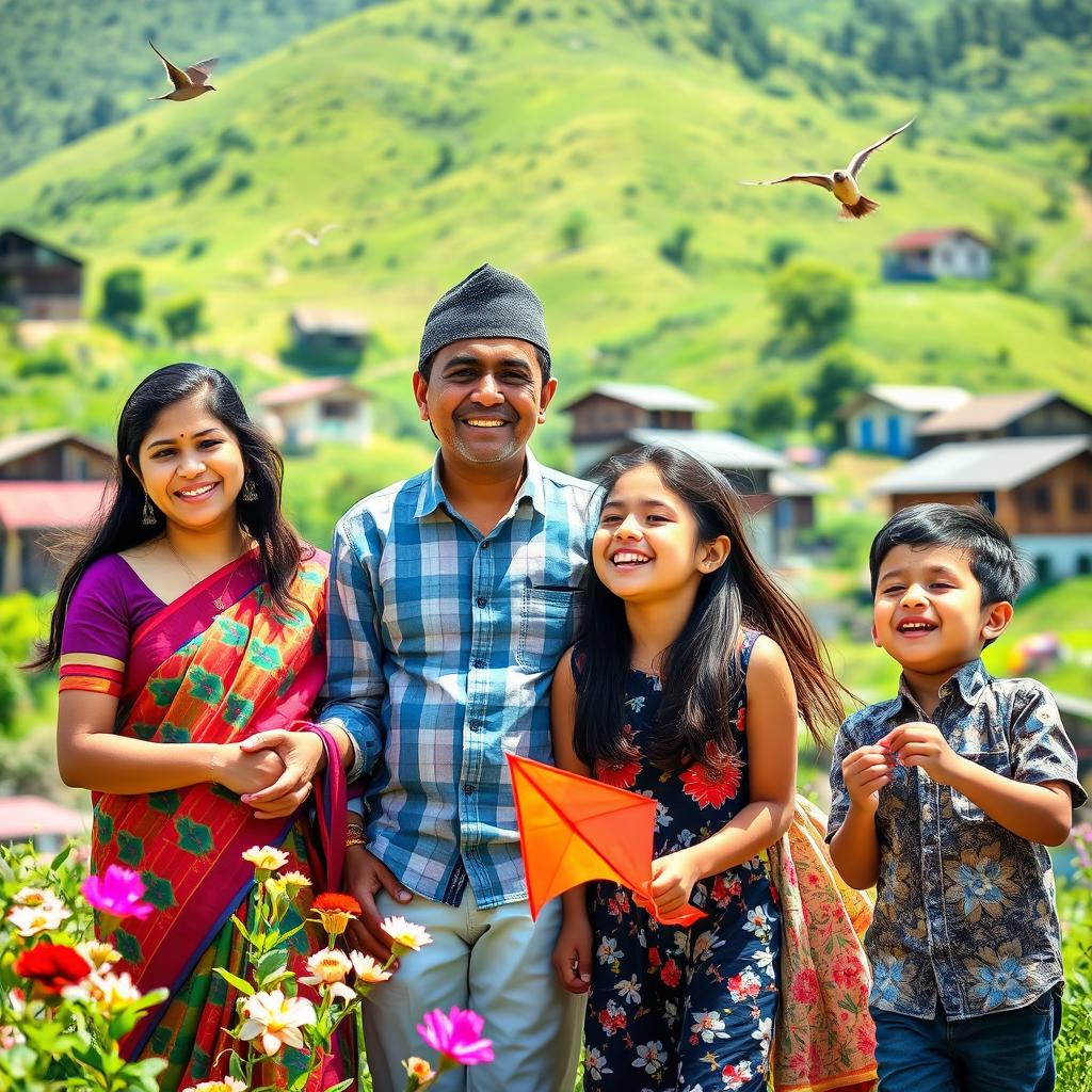Joyful Nepali Family Enjoying Nature