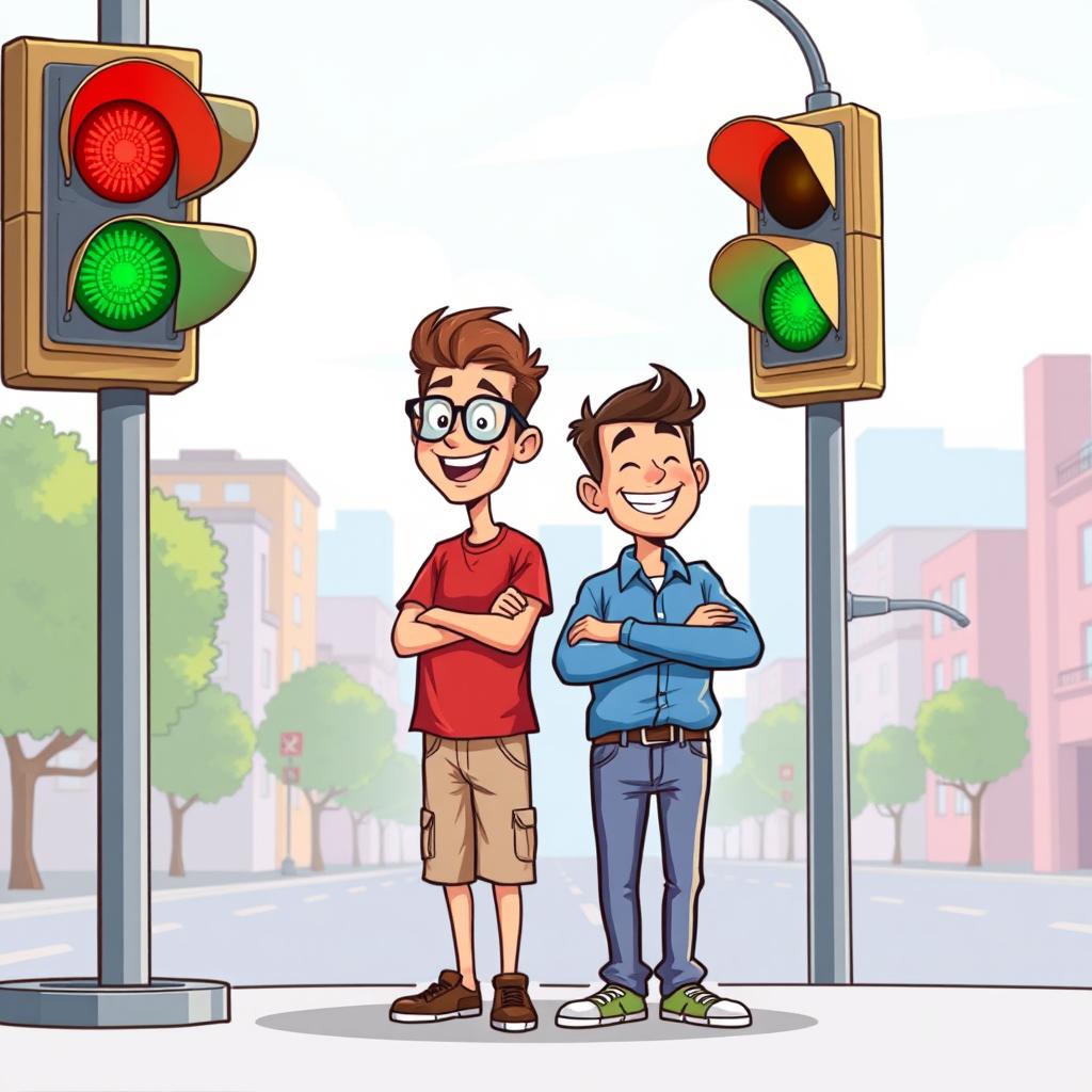 Eager Friends at the Crosswalk