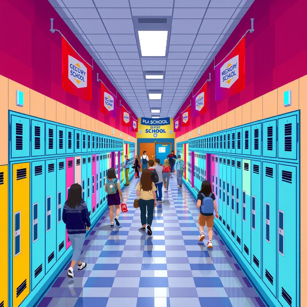 Explore the Pixelated School Corridor