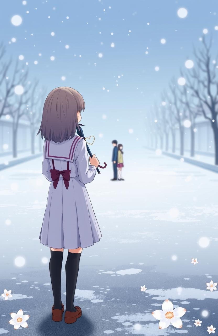 Anime Girl in a Snowy School Ground