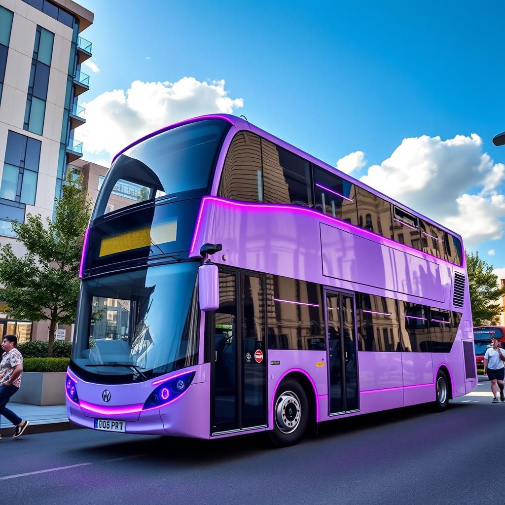 Glow on the Go: Vibrant Double-Decker Bus