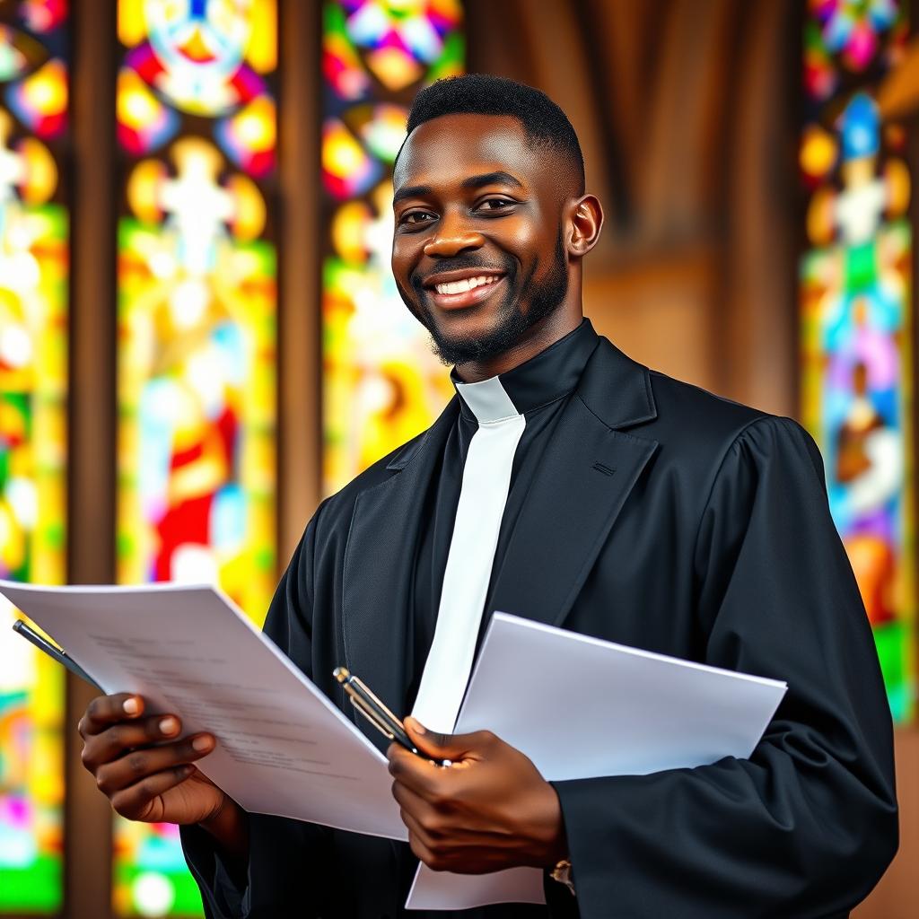 Confident Priest in Vibrant Church Setting