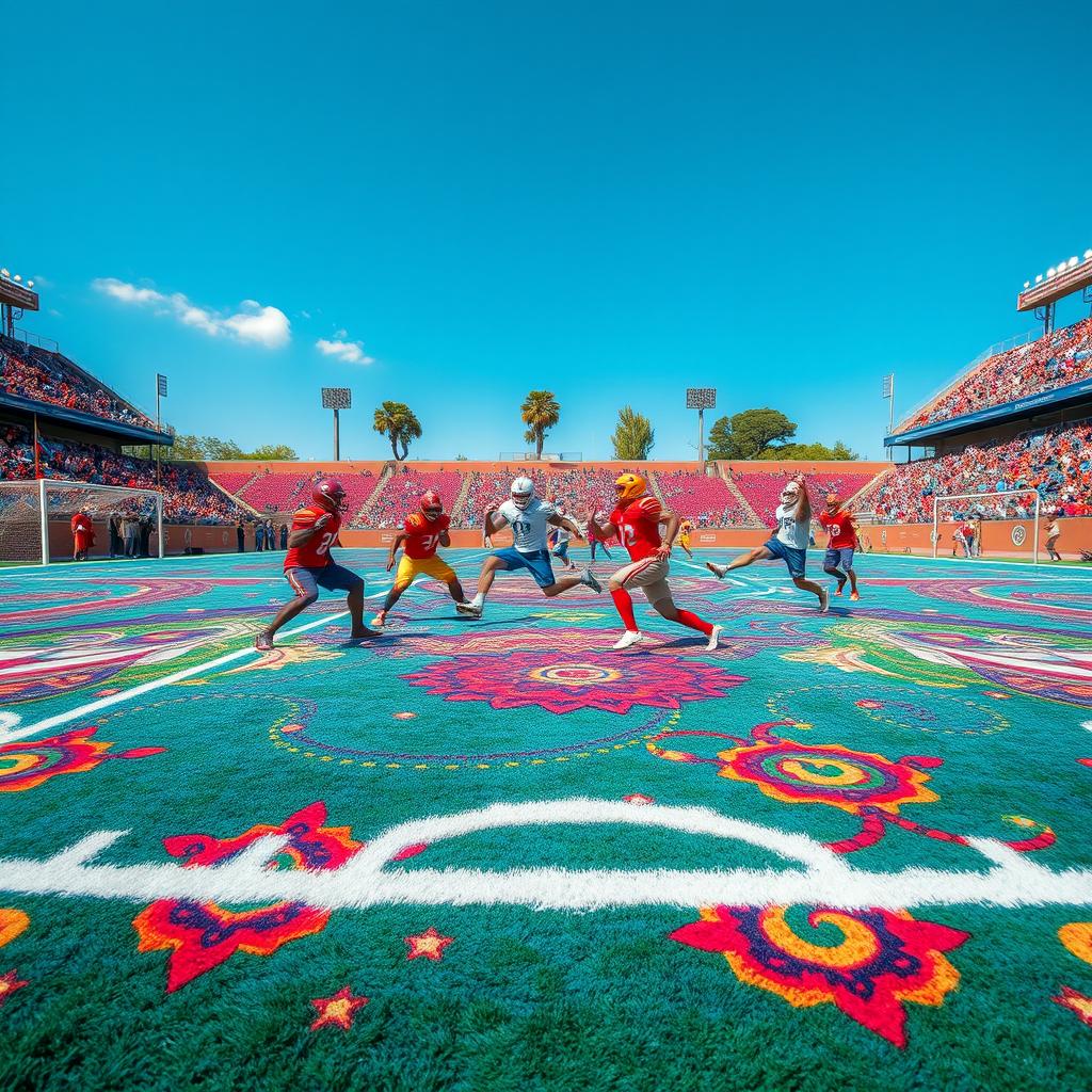 A Unique Football Field Experience: Vibrant Ornate Carpet