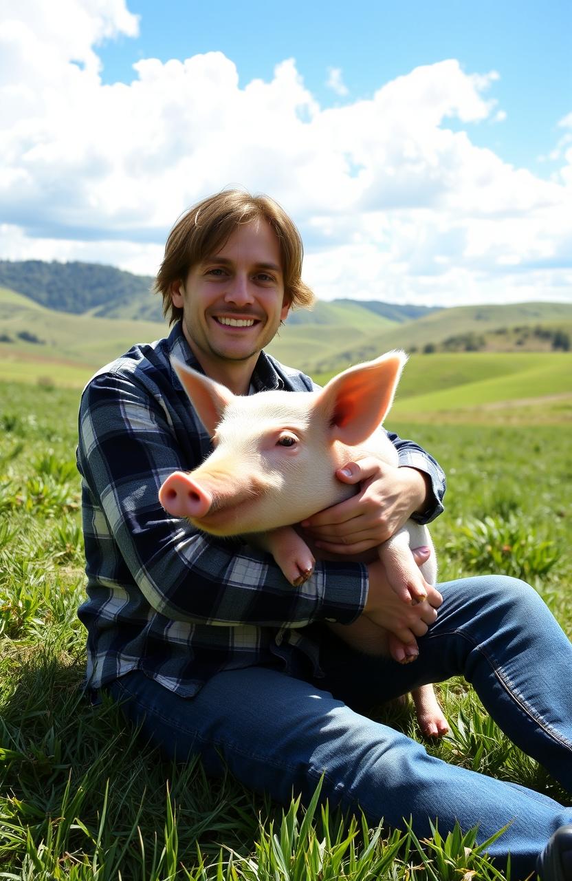 Heartwarming Embrace: Man & Pig