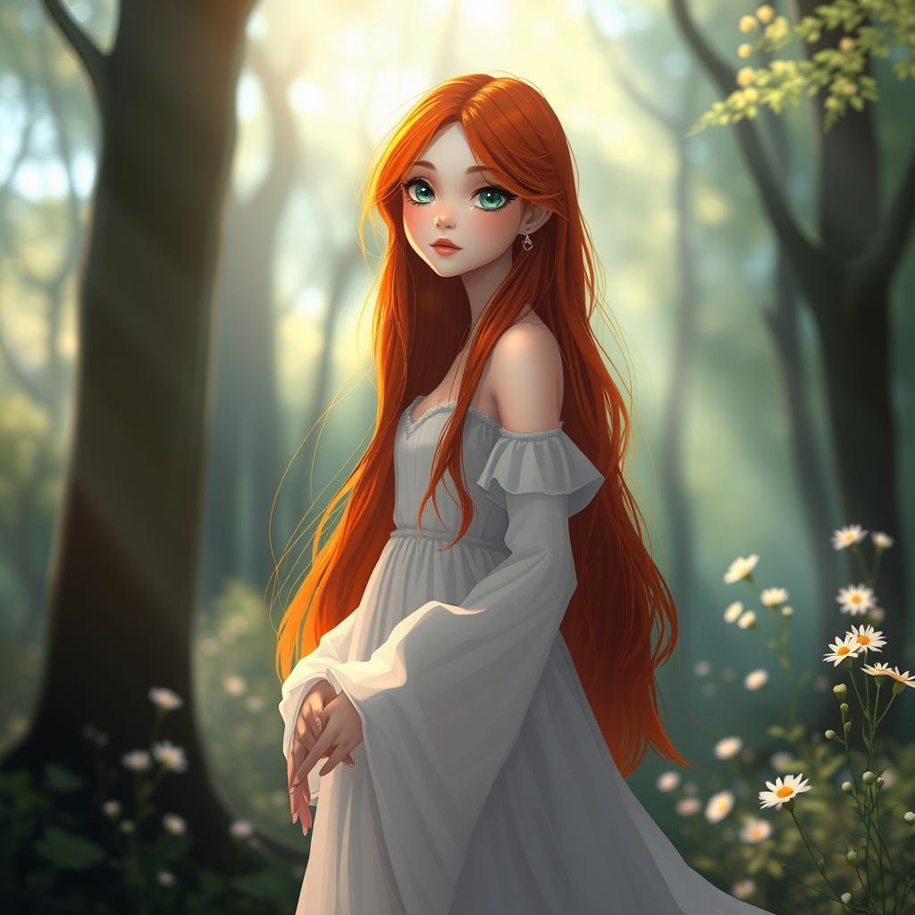 Graceful Redhead in a Sunlit Forest