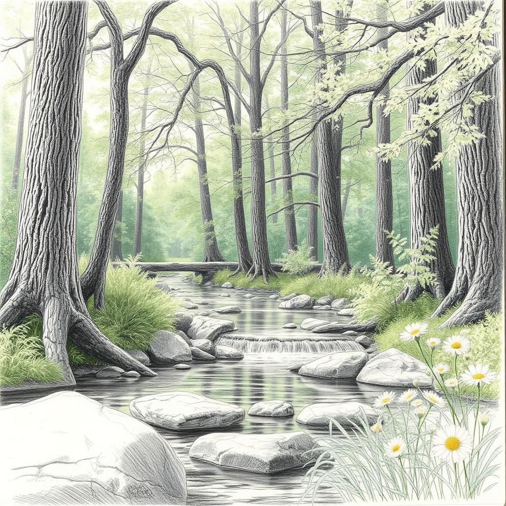 Tranquil Forest Pencil Sketch