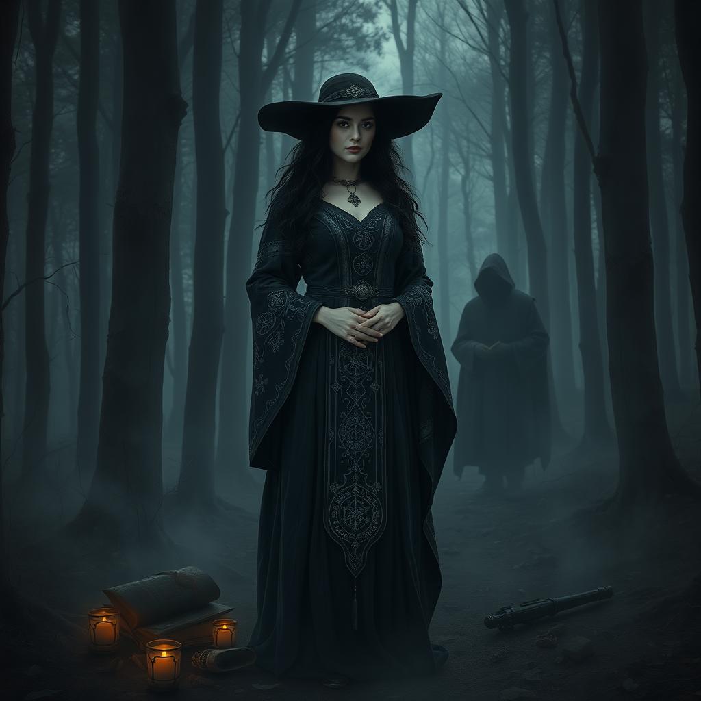 Enchanting Dark-Haired Witch in Mystical Forest