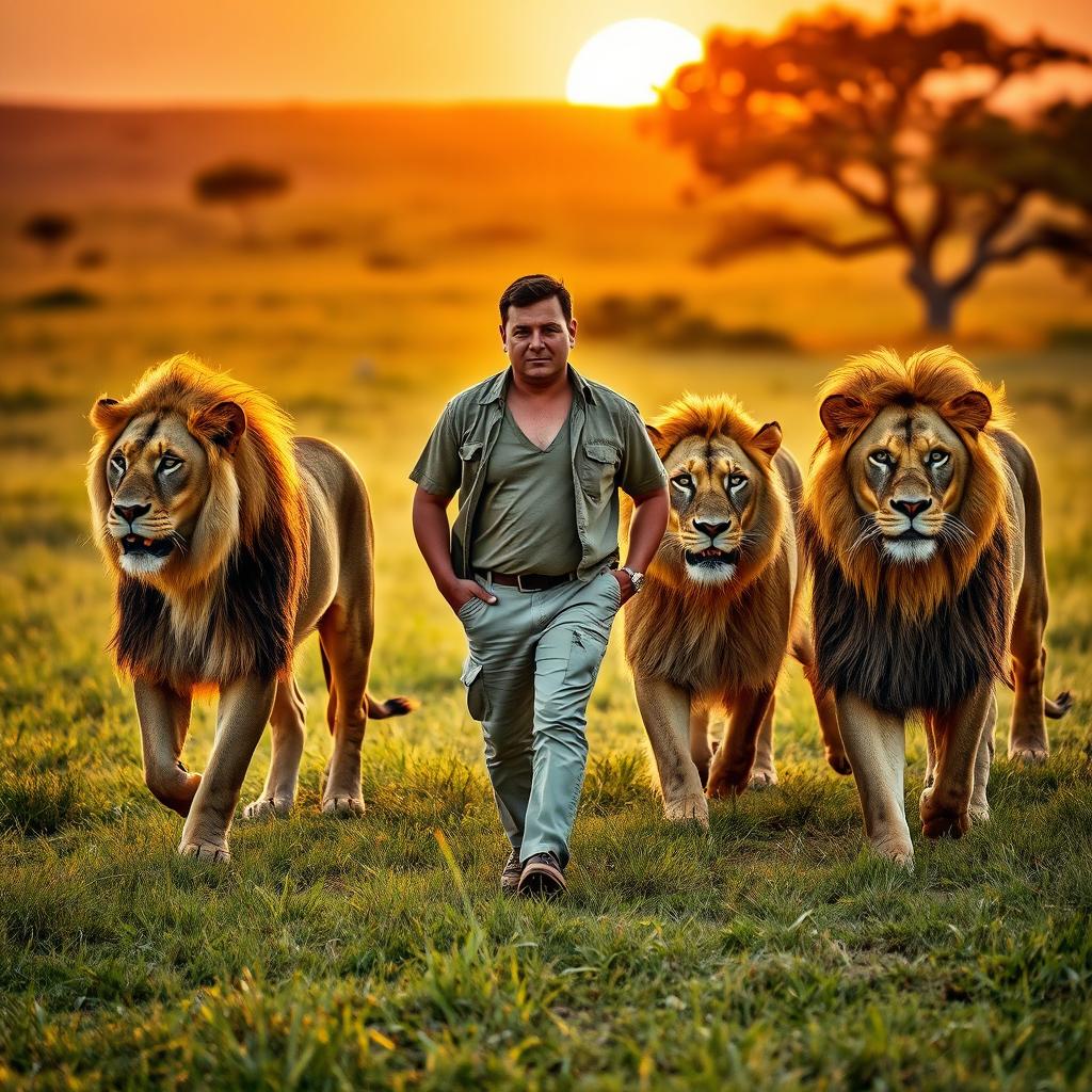 Fearless Connection: Man and Lions in the Savanna