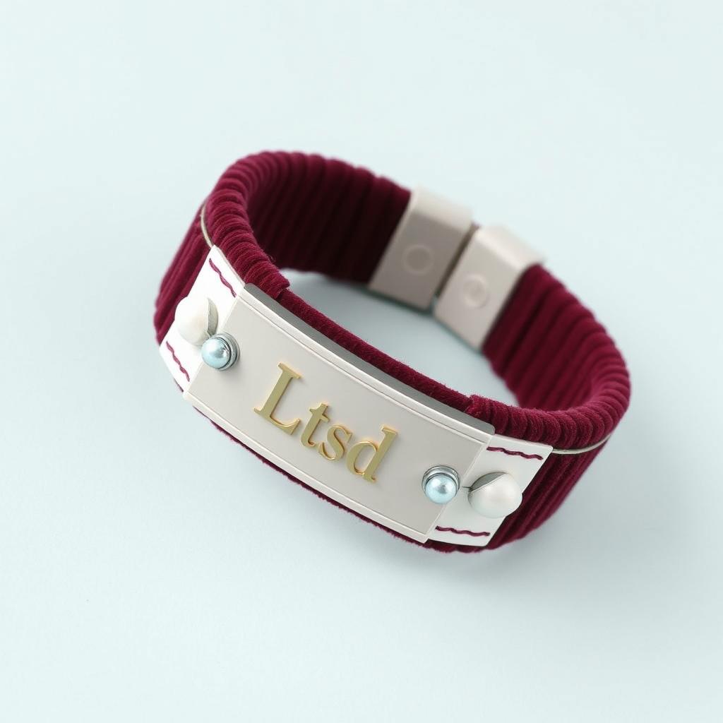 Elegant Deep Maroon Corduroy Bracelet with Pearl Accents