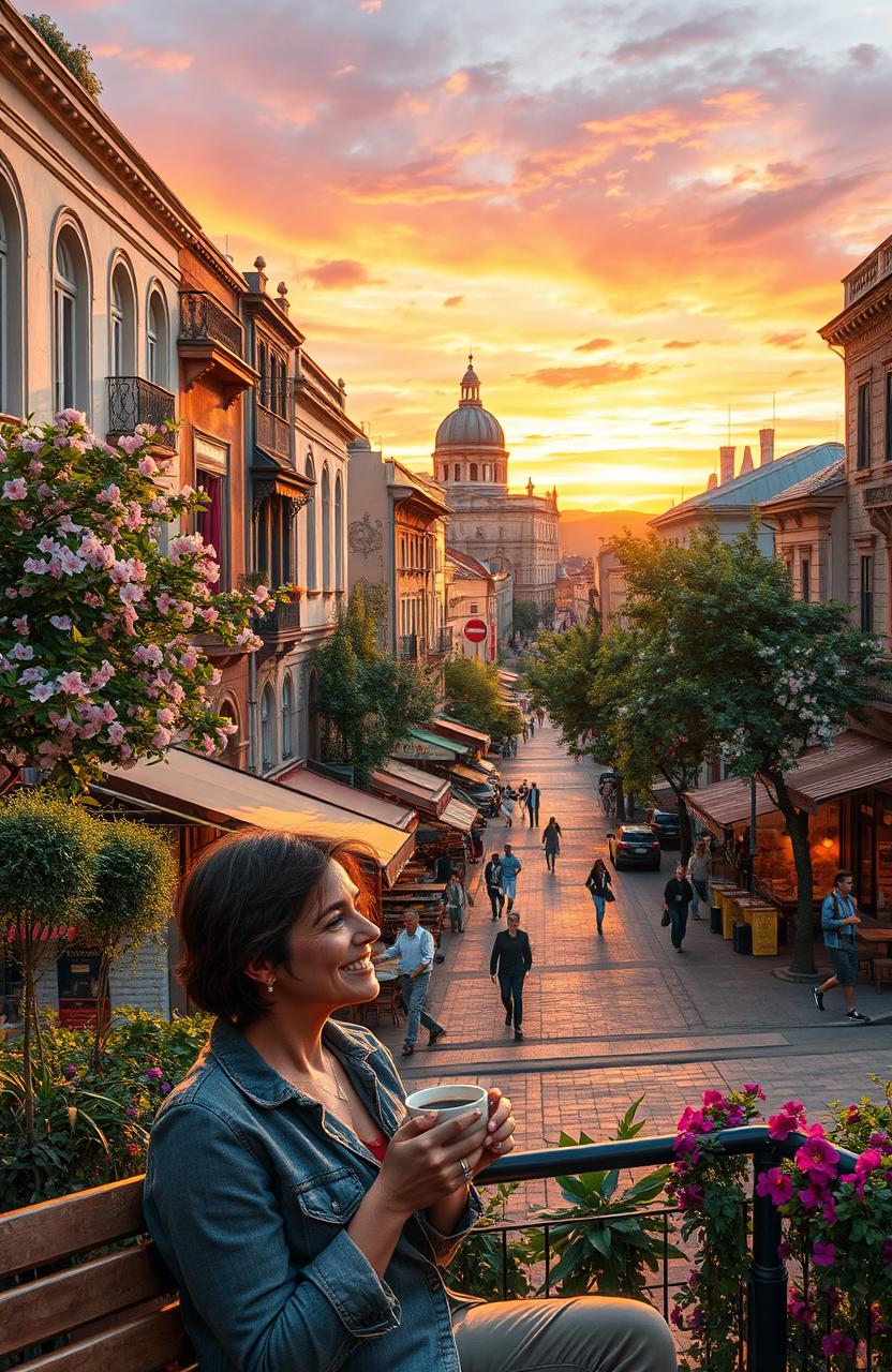 Charming Nostalgia: Urban Cityscape at Sunset