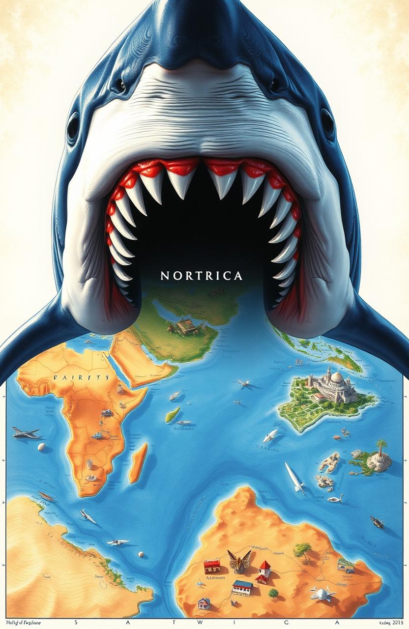 Dive into Imagination: Surreal Shark Jaws Over Africa