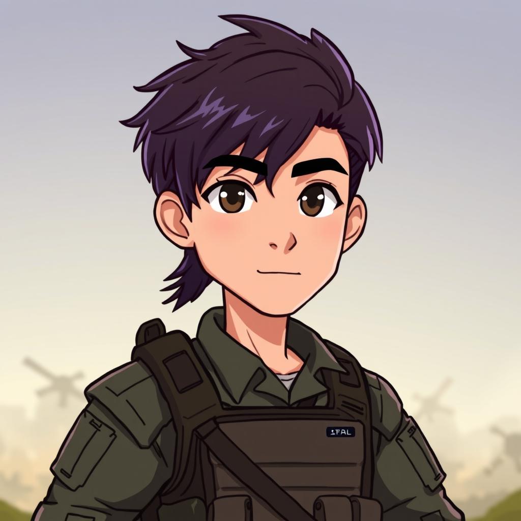 Bold & Brave: Cartoon Soldier with Purple Fade