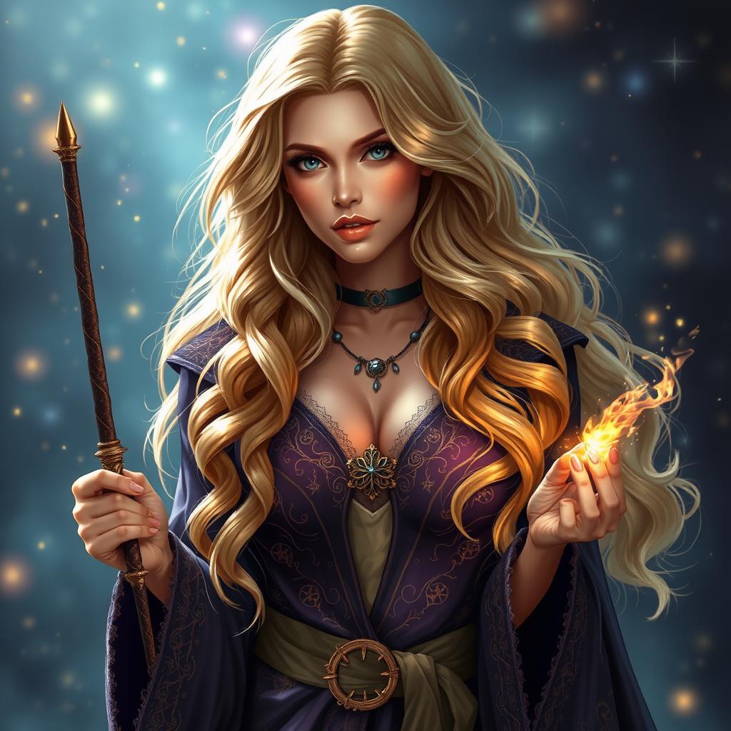 Enchanting Female Wizard: A Vision in Gold