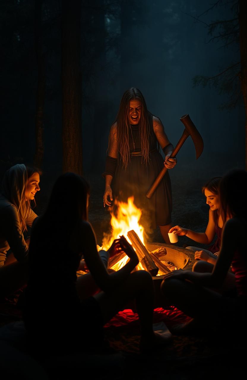 Enchanting Night: Spooky Campfire Party in the Misty Forest