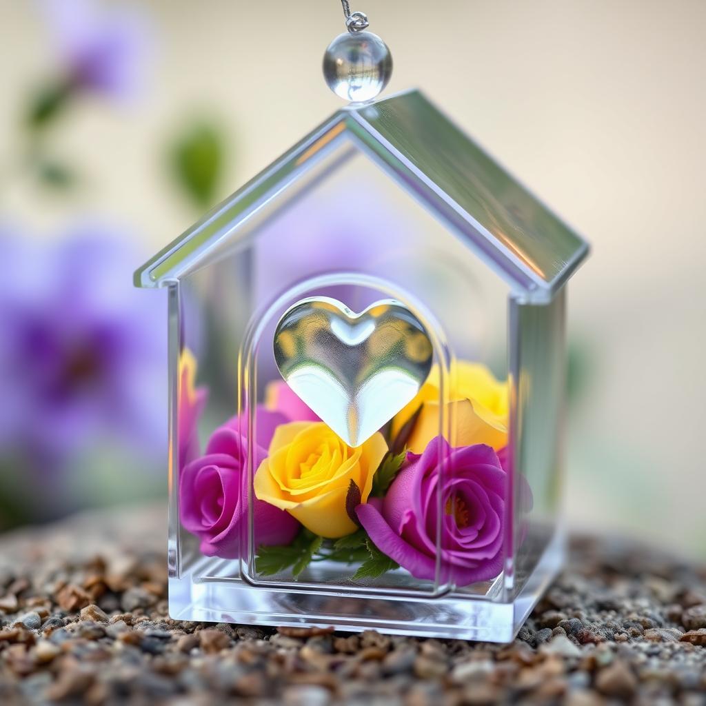 Delicate Miniature Glass House with Heart