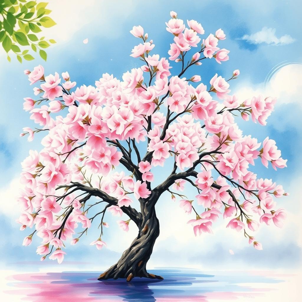 Enchanting Cherry Blossom Tree in Watercolor