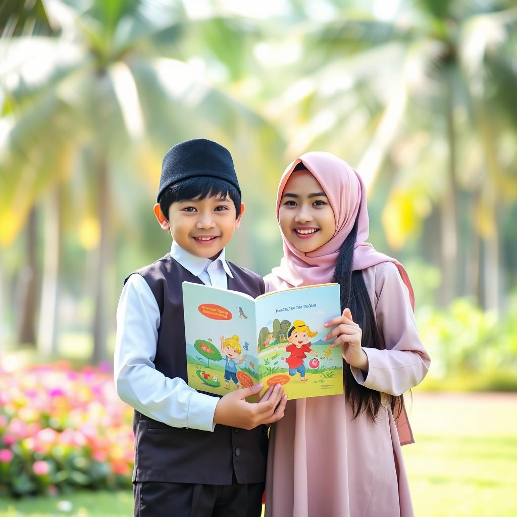 Joyful Indonesian Kids in Traditional Islamic School Uniforms