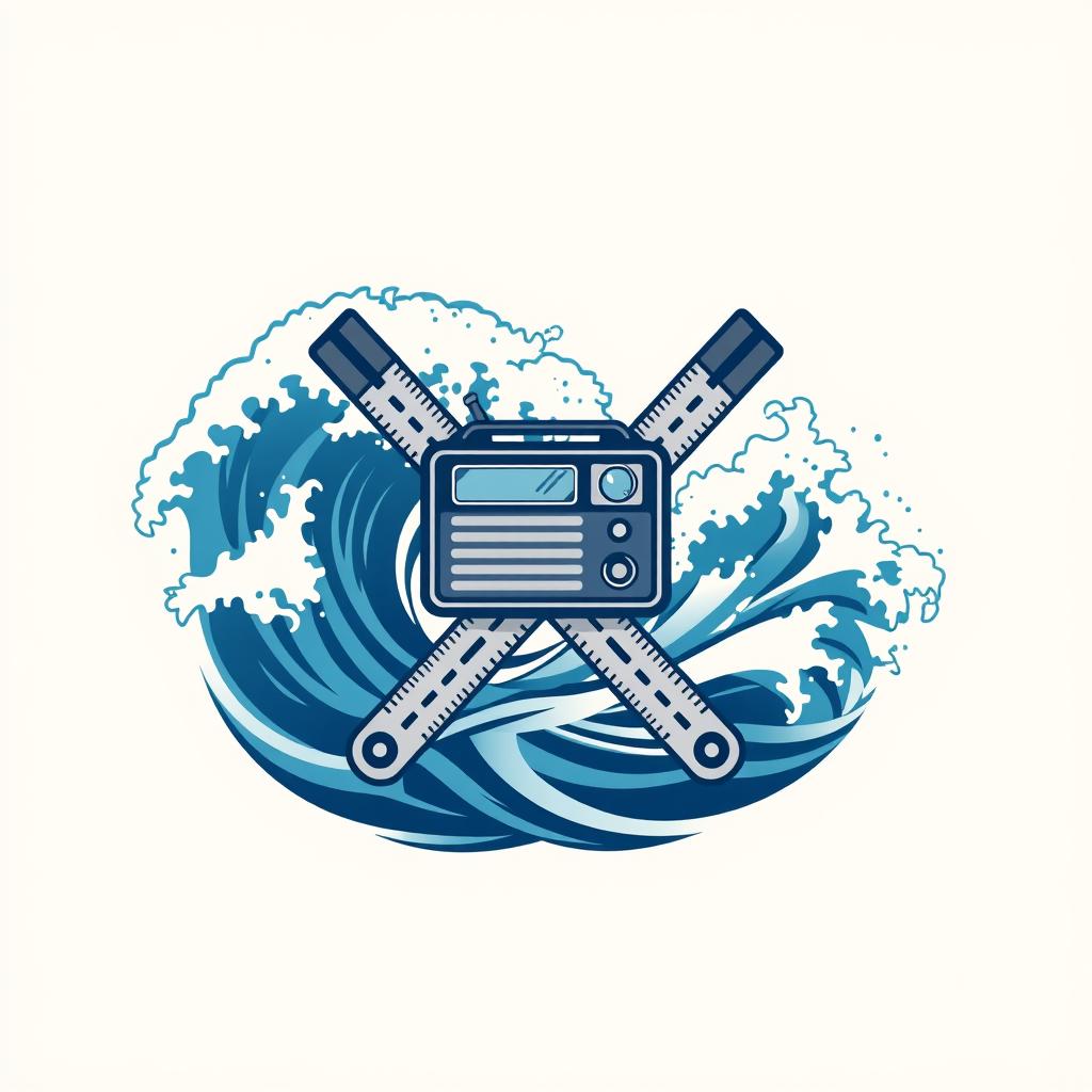 Modern Logo with Vintage Charm: Crossed Rules & Radio