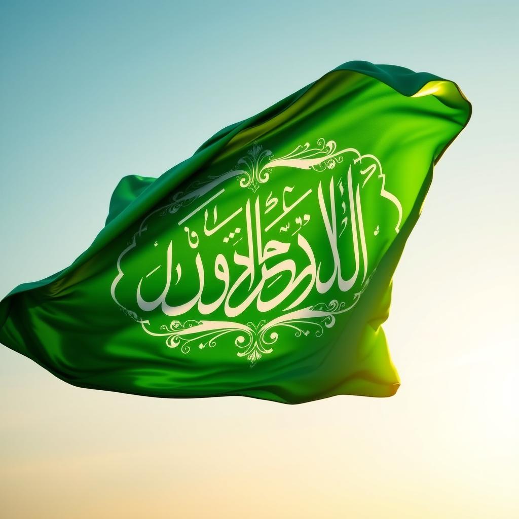 Vibrant Green Flag with Elegant 'یا حسین (ع)' Calligraphy